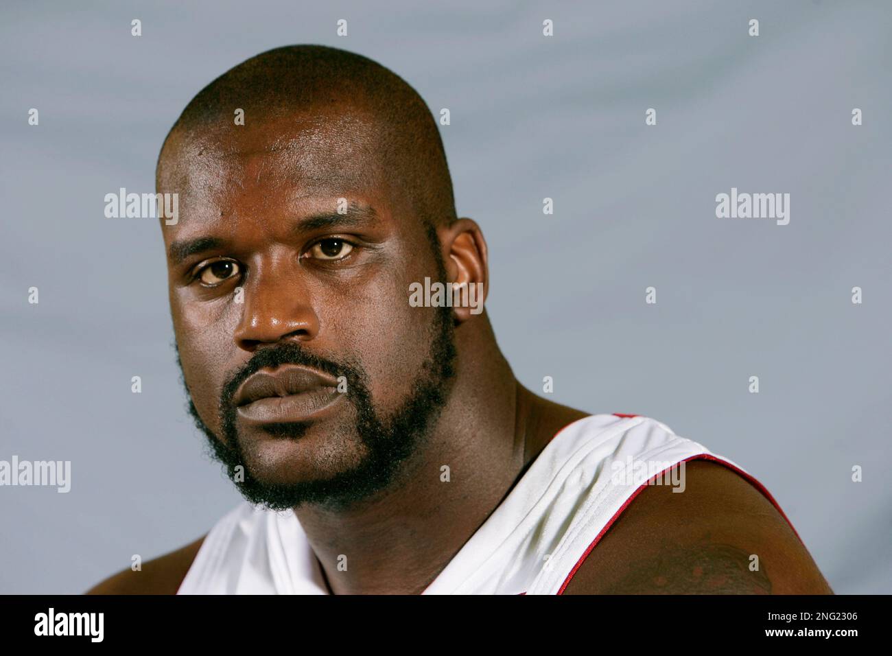 Miami Heat center Shaquille O'Neal poses for photos at the team's media day Monday,Oct. 1, 2007 ...