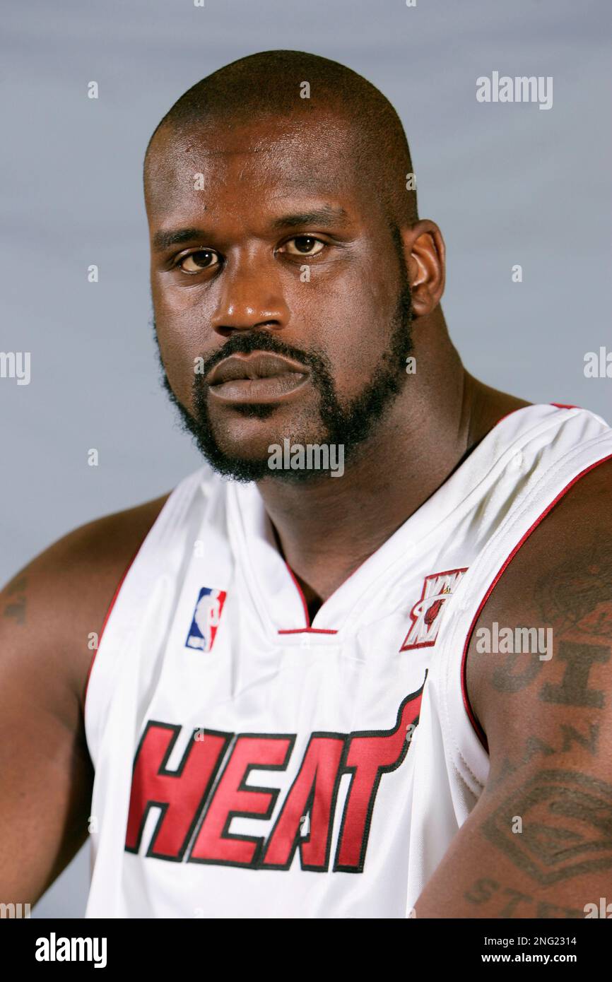 Miami Heat center Shaquille O'Neal poses for photos Monday, Oct. 1 ...