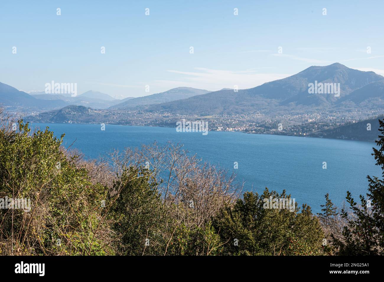 Aerial view of the Lake Maggiore from the Sacro Monte of Ghiffa Stock ...