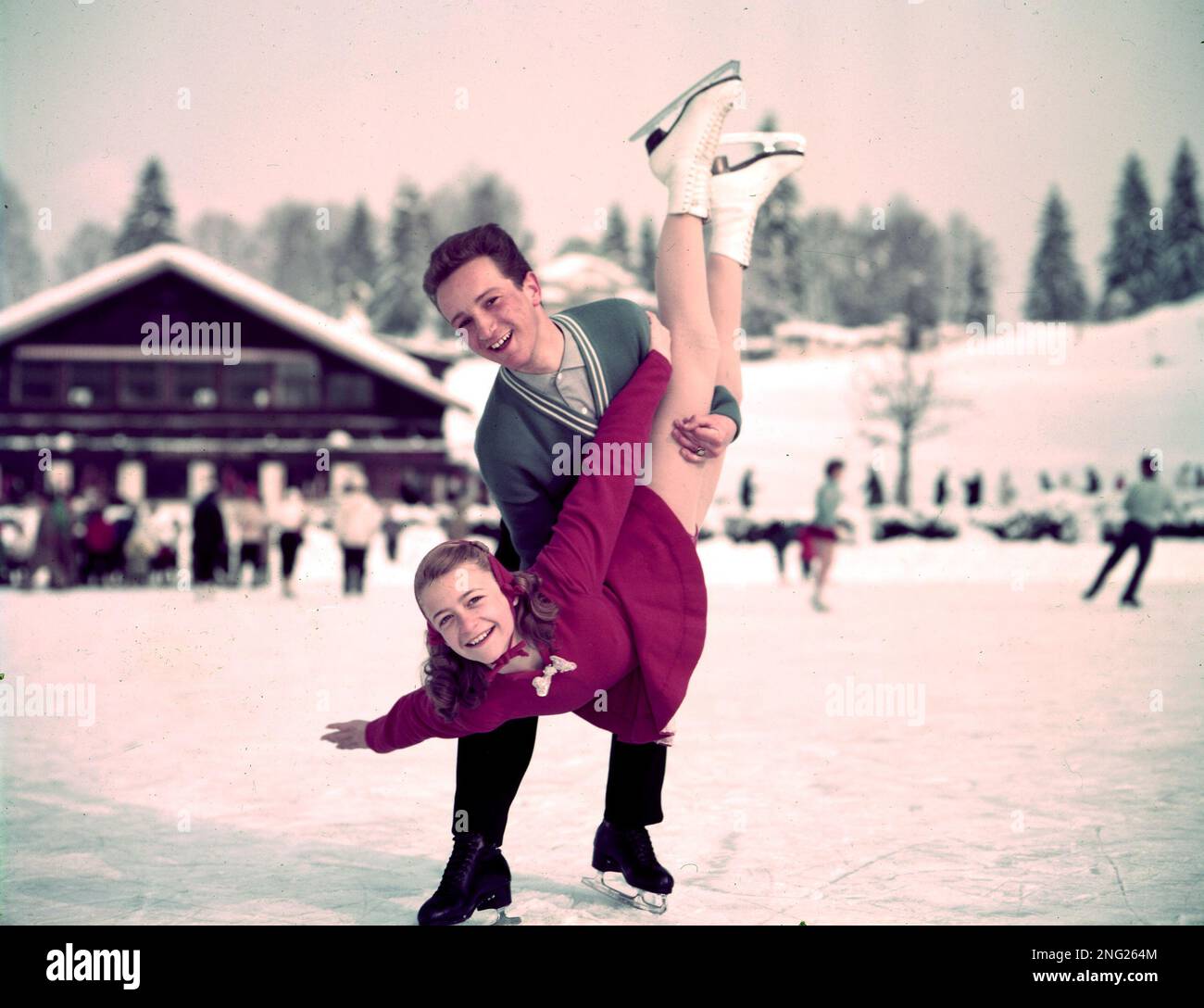 West German figure skaters Marika Kilius and Franz Ningel strike a pose ...