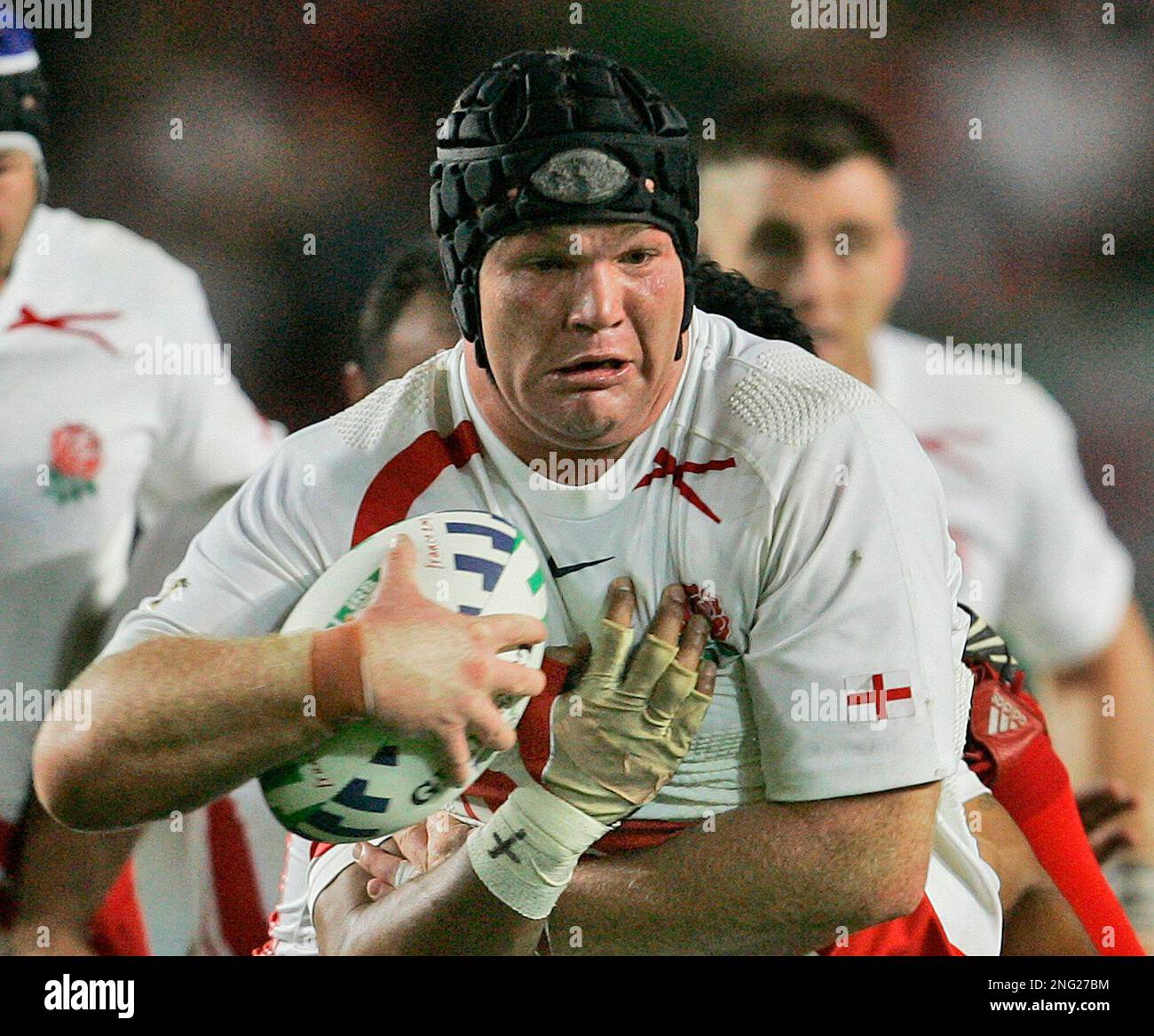 England's Matt Stevens goes on the charge during the Rugby World Cup ...