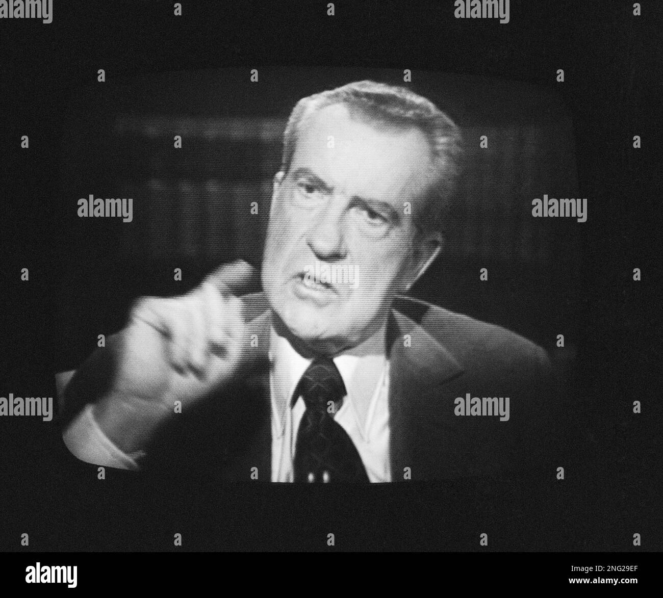 Former President Richard M. Nixon gestures as he answers questions of ...
