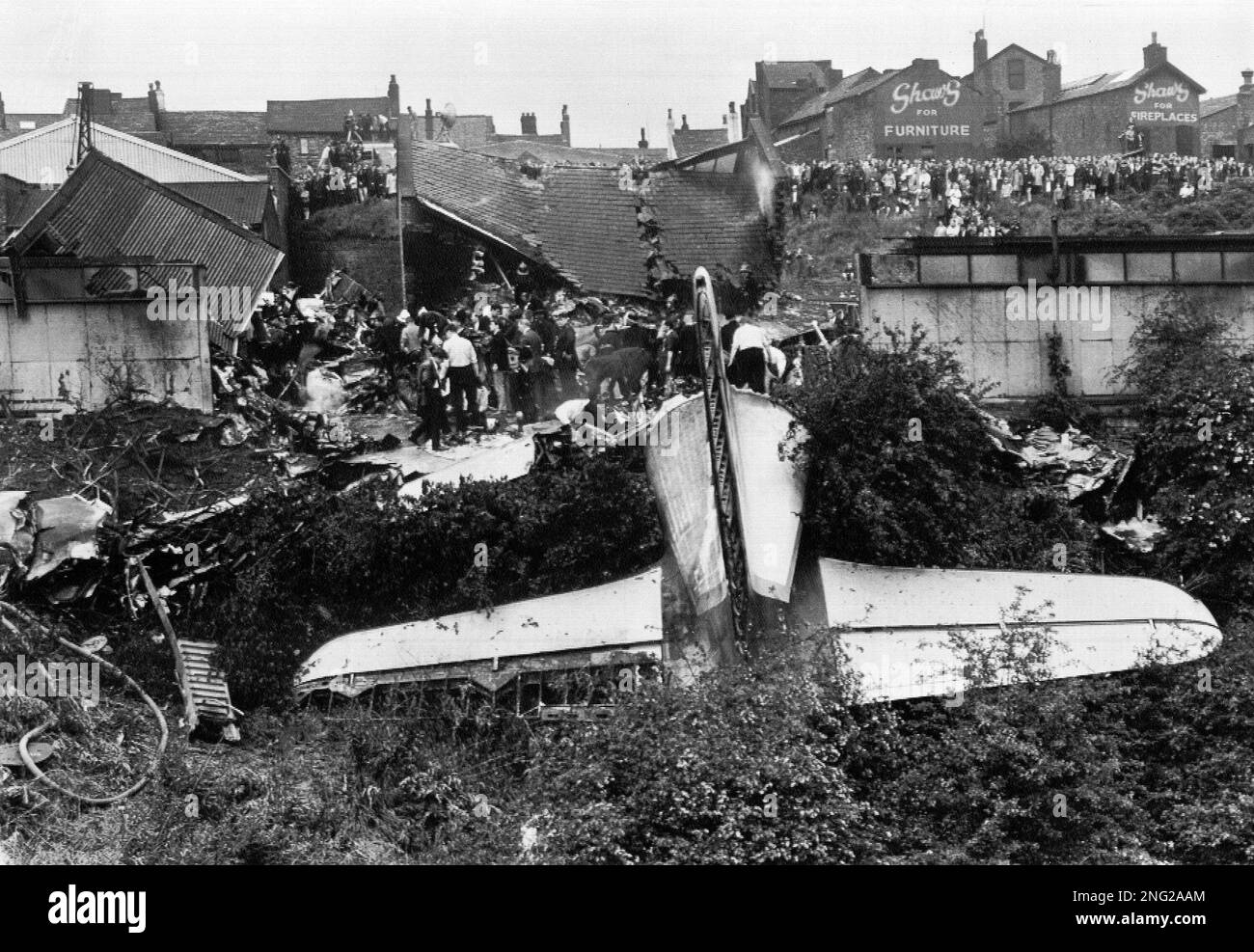 The wreckage of a chartered British airliner is shown after the four ...