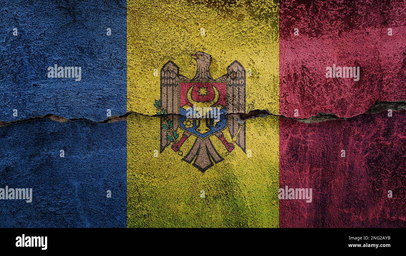 Moldova flag on cracked wall. Earthquake or drought concept Stock Photo ...