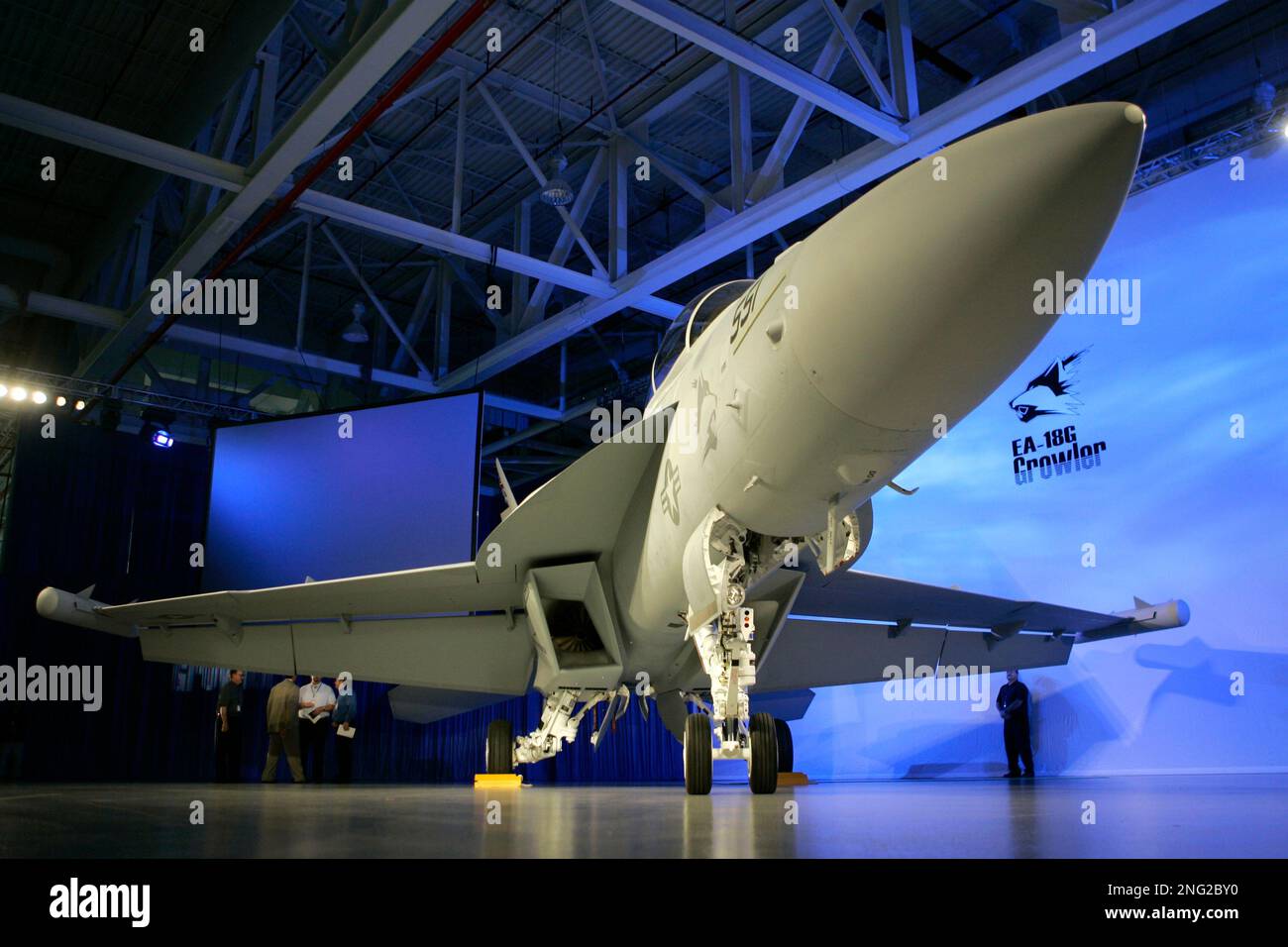 A Boeing EA-18G Growler sits on display during a ceremony marking ...