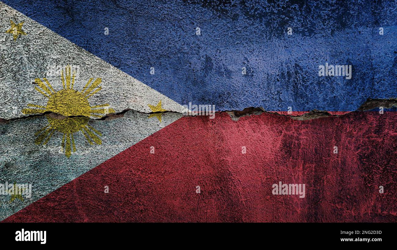 Philippines flag on cracked wall. Earthquake or drought concept Stock ...