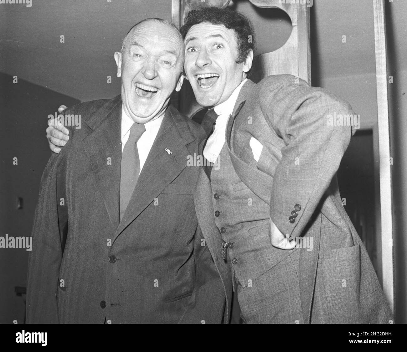 Stan Laurel of the comedy act Laurel and Hardy, left, poses with French pantomime Marcel Marceau ...