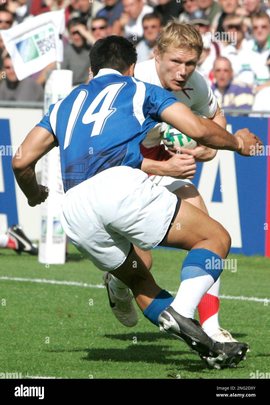 England's John Lewsey, right, is chased by Samoa's David Lemi during ...