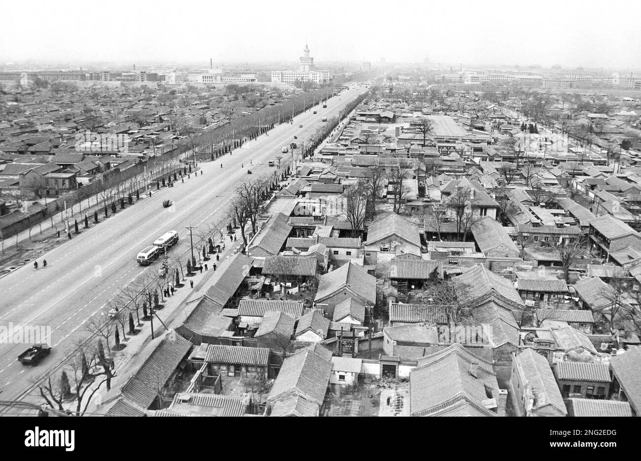 Main Street in Peking (Beijing) with older type housing estates on the ...