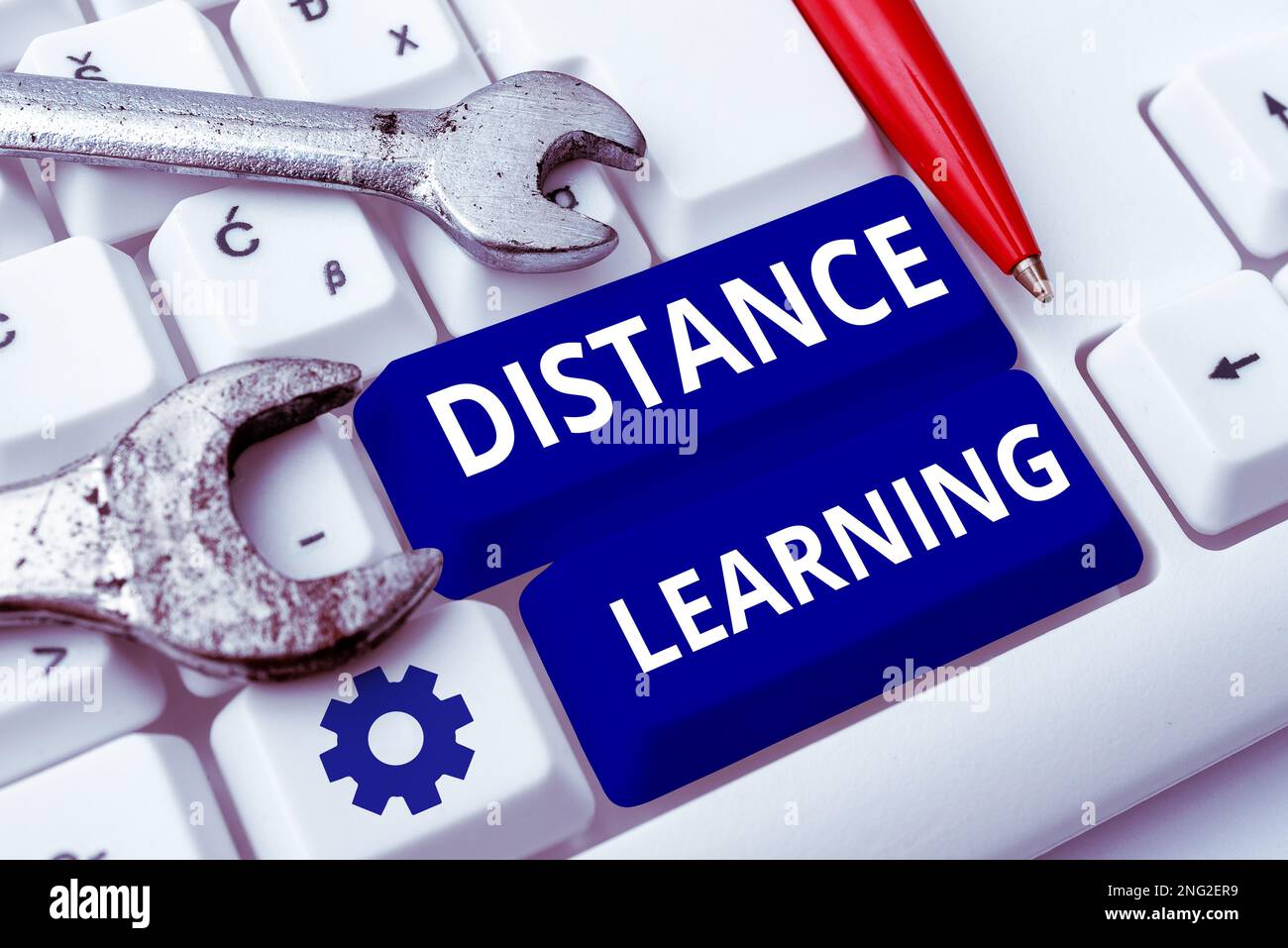 Hand writing sign Distance Learning. Word for educational lectures ...