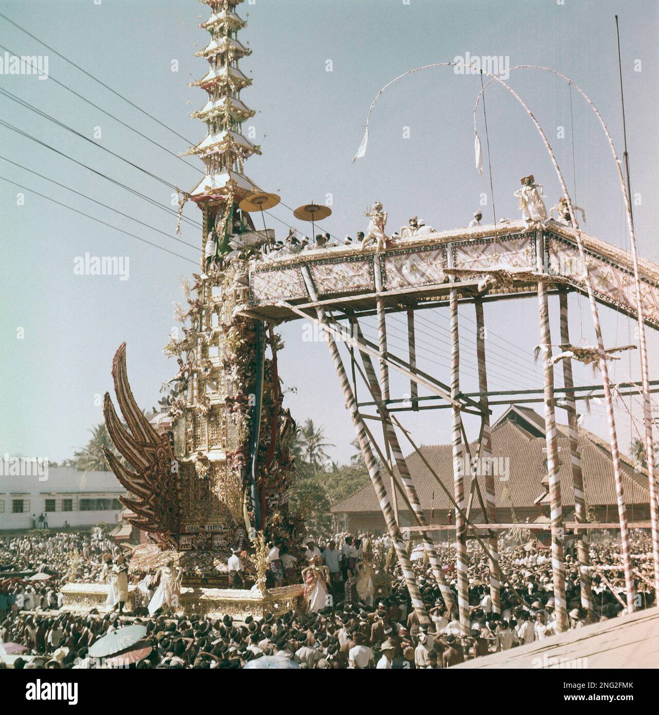 This scene shows the cremation ceremony of Rajah of Gianjar. The image ...