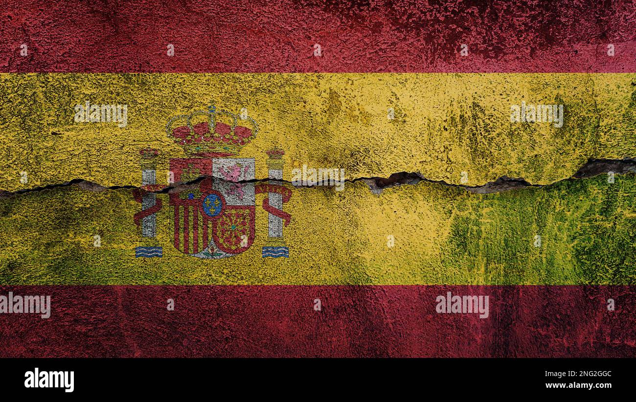 Spain flag on cracked wall. Earthquake or drought concept Stock Photo ...