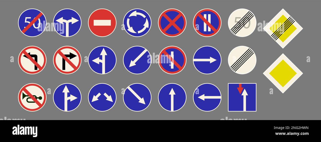 A set of road signs on a gray background, horizontal, flat style for ...