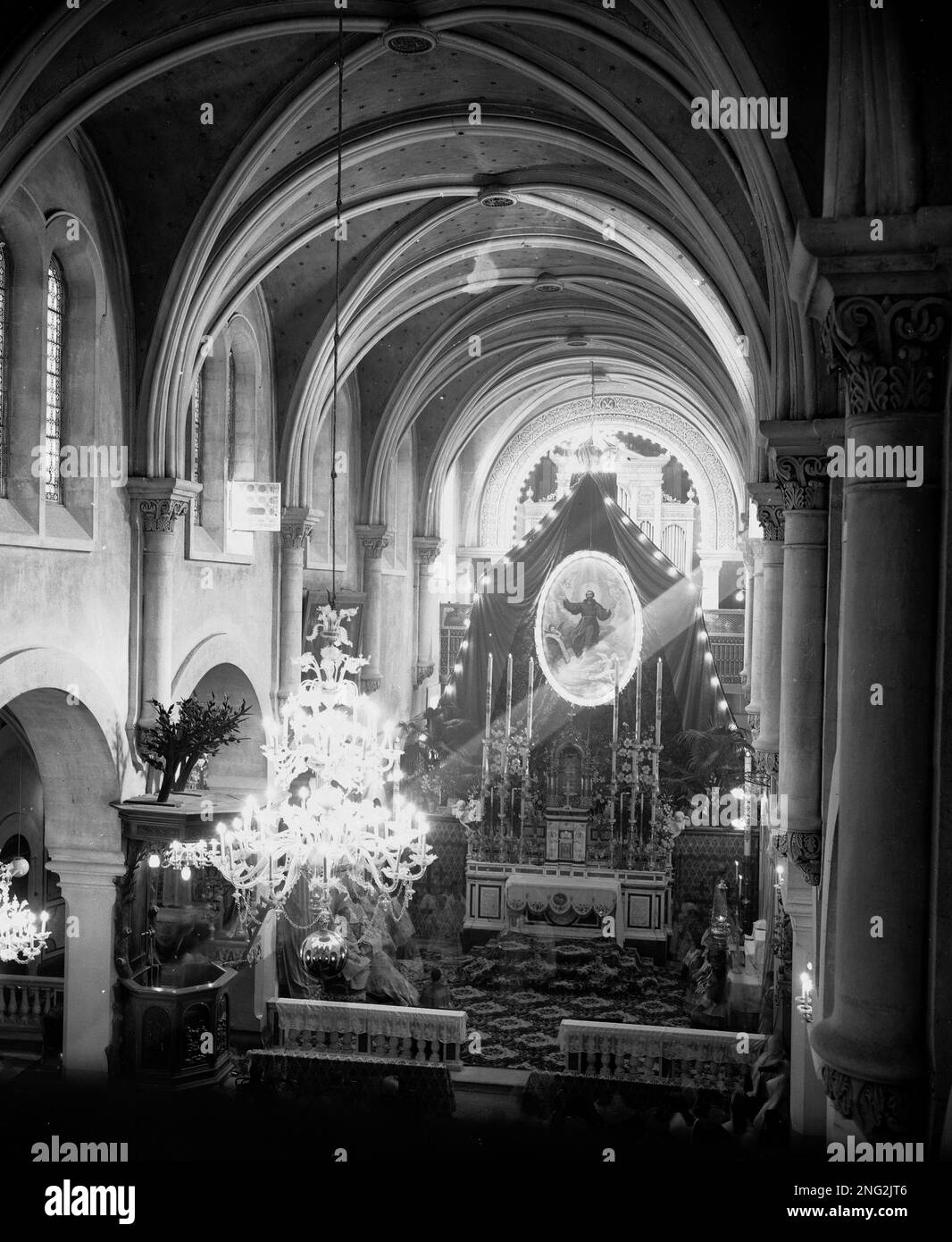 This is an interior view of the Church of the Nativity in Bethlehem ...