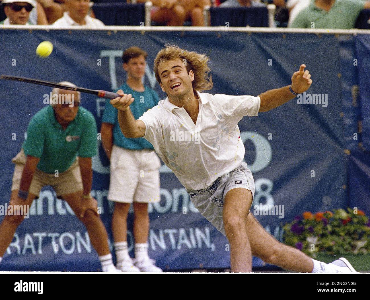 Tennis star Andre Agassi is seen in action in July 1988, at the Volvo ...
