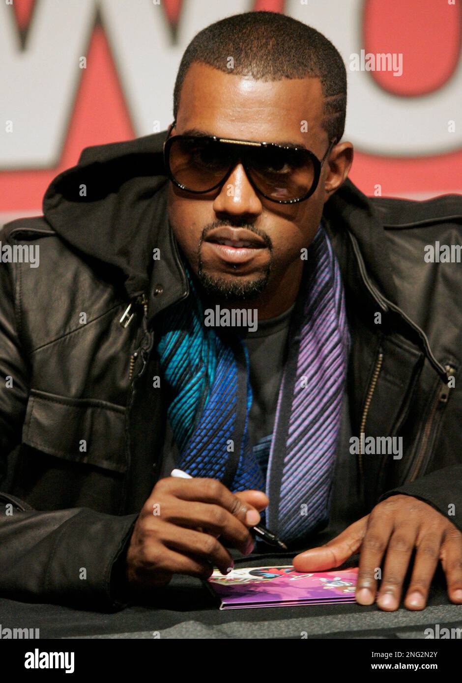 Singer Kanye West at an autograph signing appearance at a Virgin ...