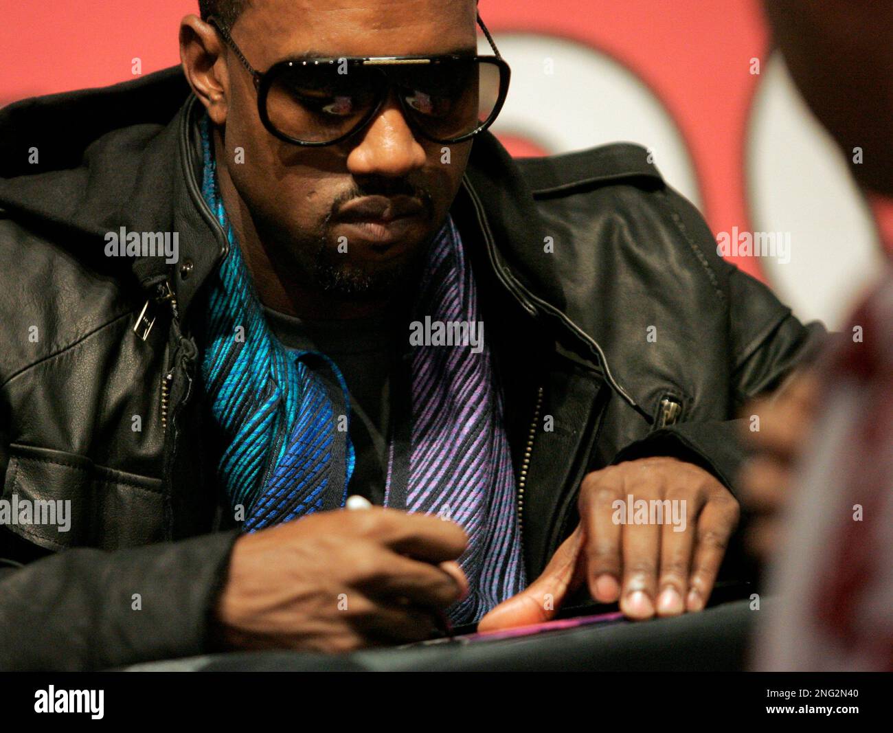 Singer Kanye West at an autograph signing appearance at a Virgin ...
