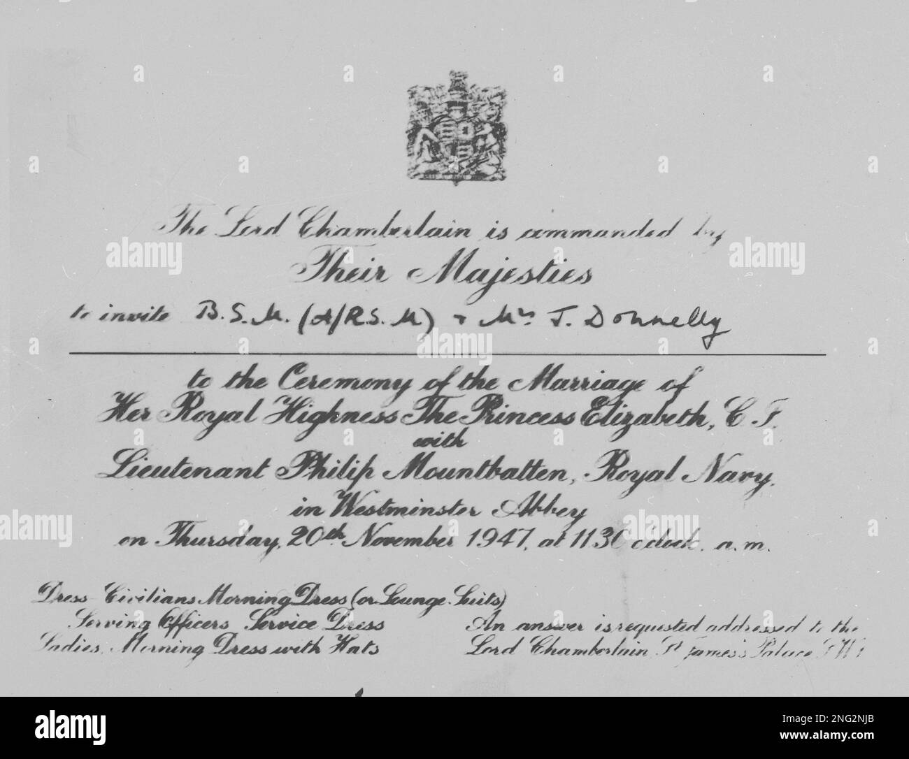 This copper-plate engraved card, five by six inches, with the Royal ...