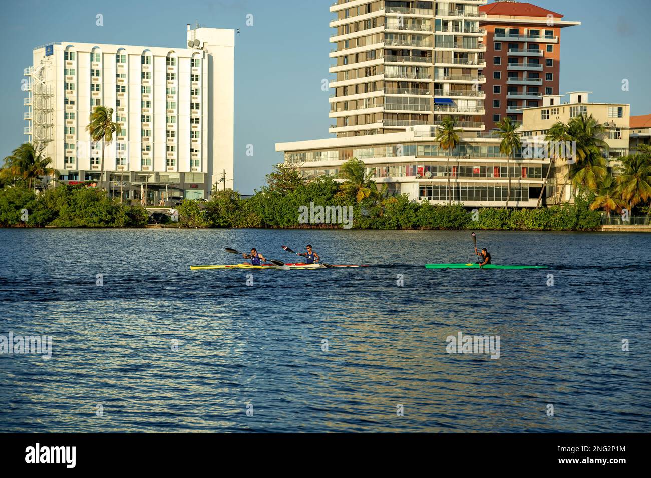 Kayakers on El Condado Lagoon, El Condado, San Juan, Puerto Rico Stock ...