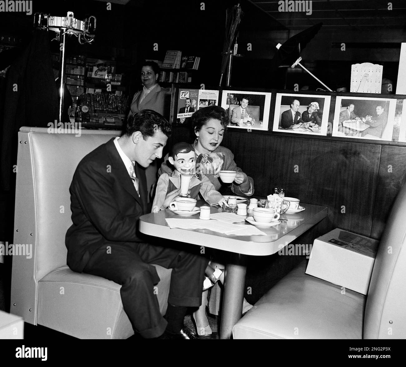 Paul Winchell, the ventriloquist, and his wife have coffee in one of ...