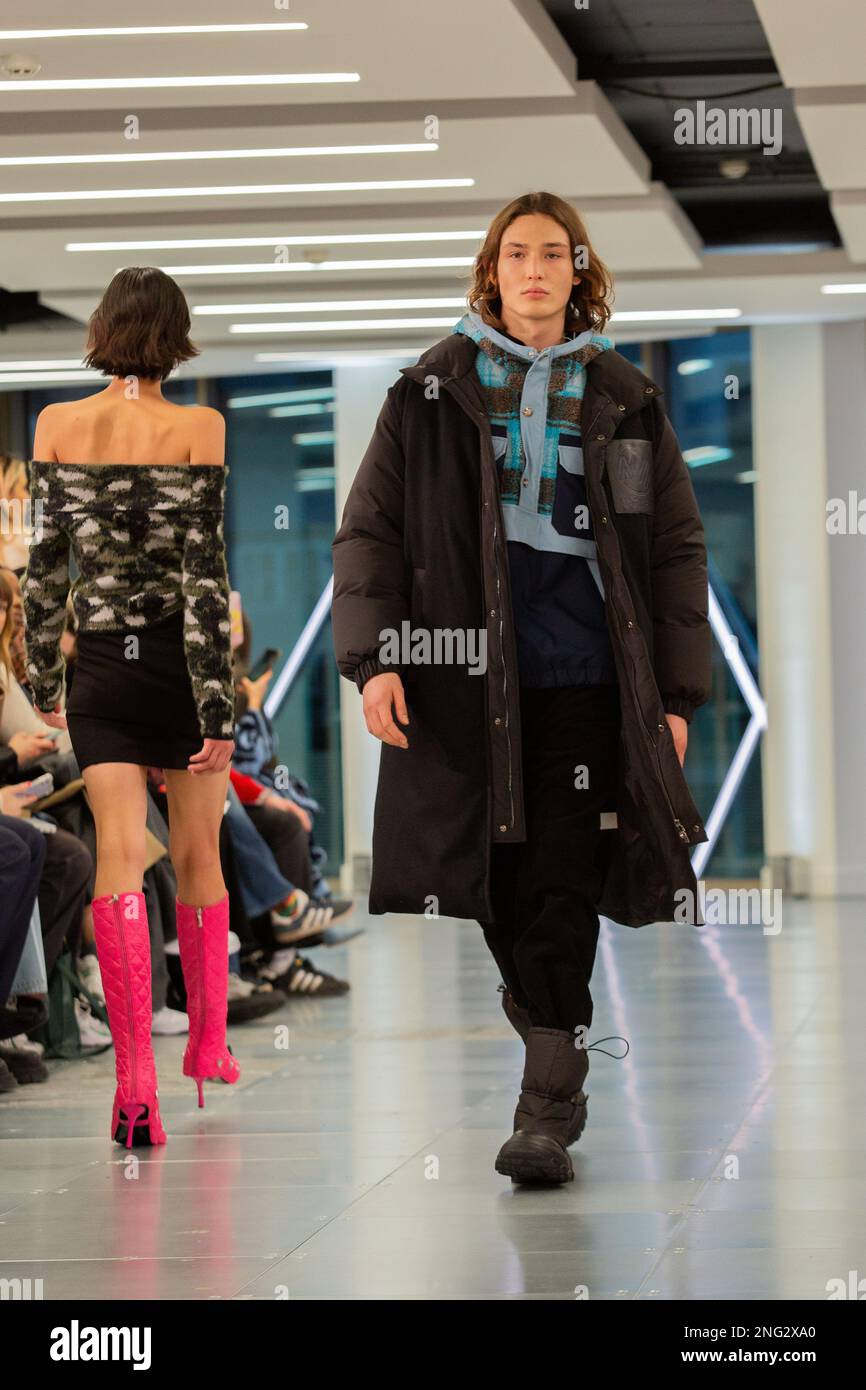 London, UK. Friday 17th February 2023. Models on the catwalk at the ...