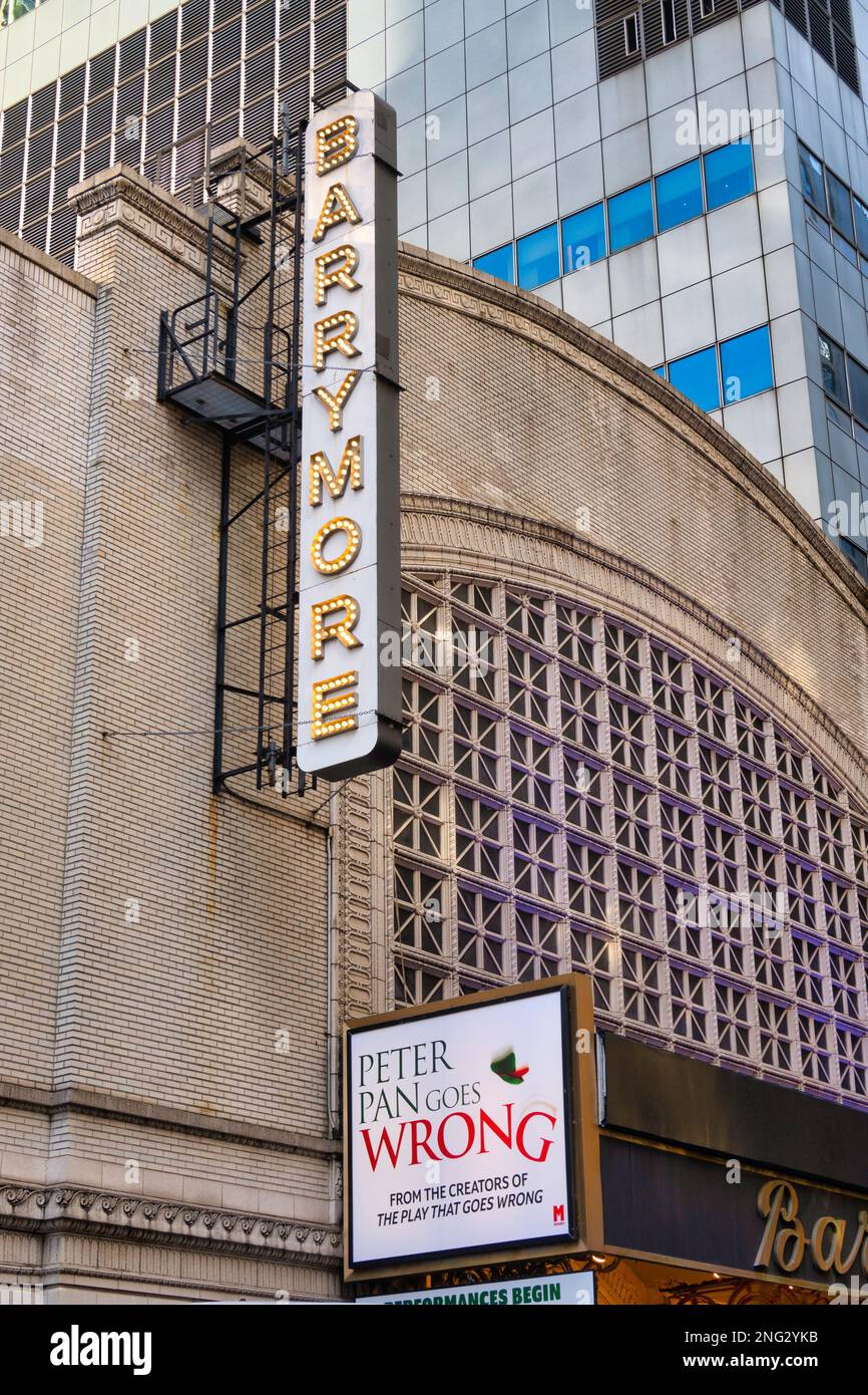 Ethel Barrymore Theatre Marquee in Times Square featuring "Peter Pan ...