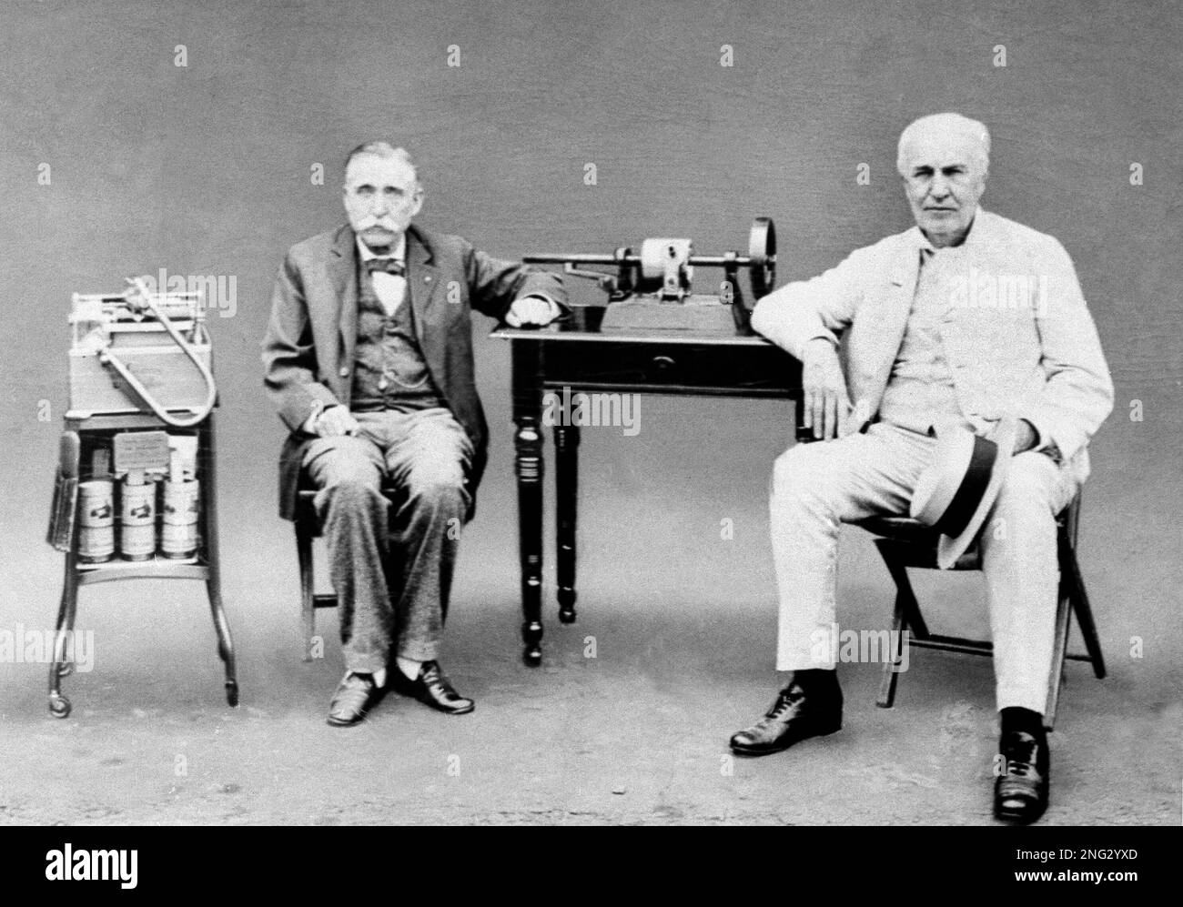 Inventor Thomas Edison, right, is seen with John Ott, who worked with ...