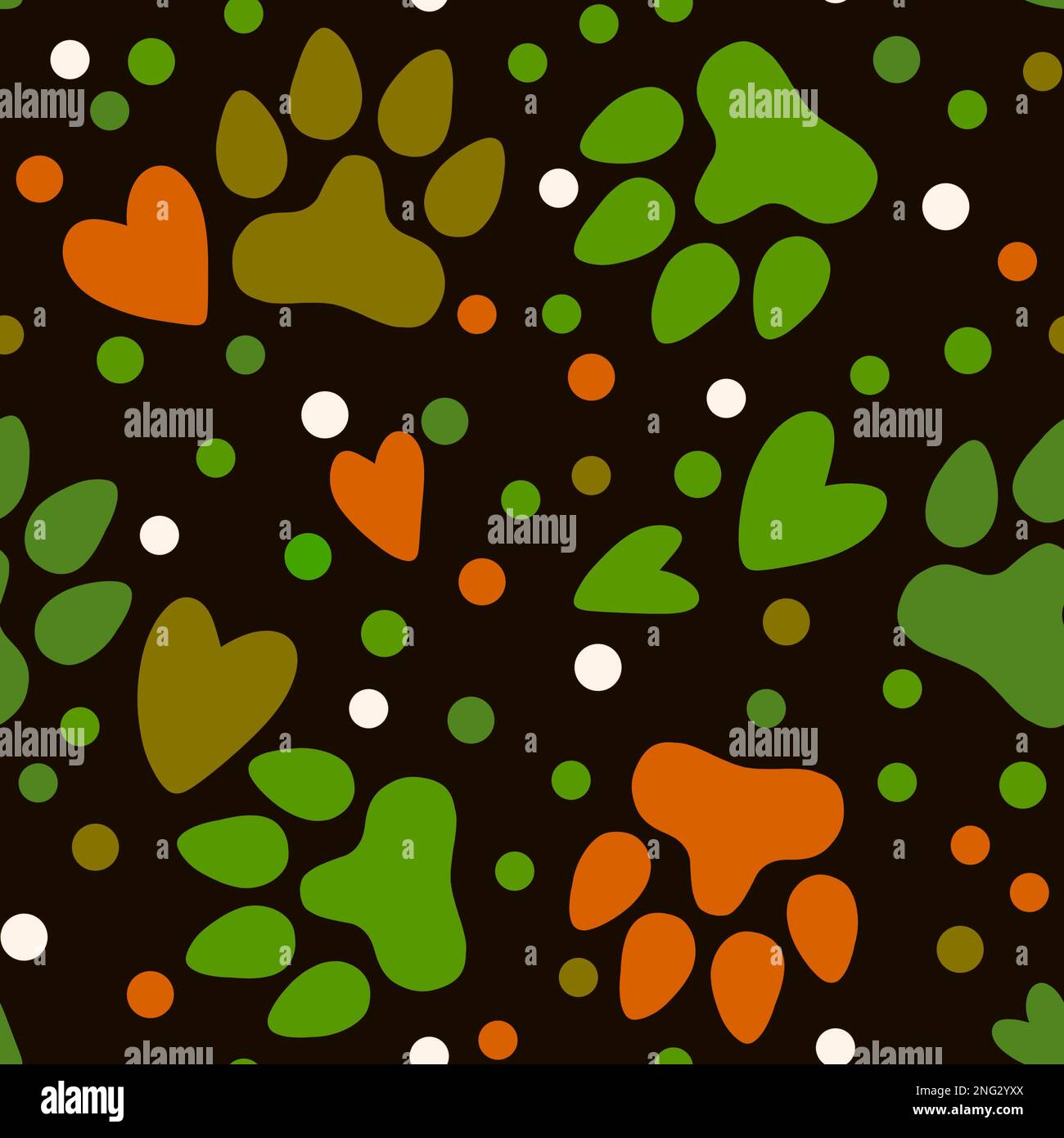 Cartoon animals seamless footprints dig and cat and polka dots and ...
