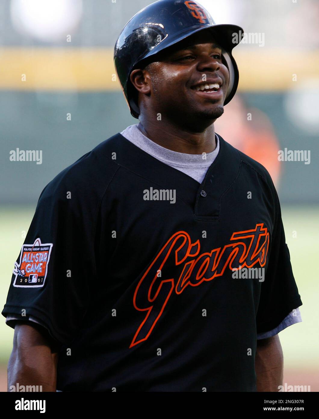 San Francisco Giants outfielder Rajai Davis laughs during batting ...