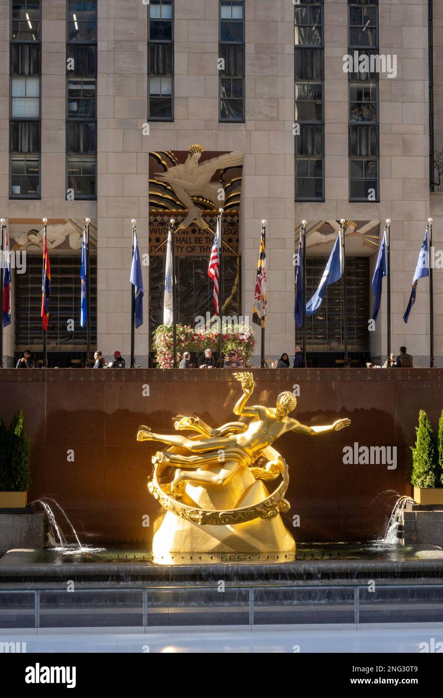 Prometheus Statue is in Rockefeller Center, New York City, USA. 2023 ...