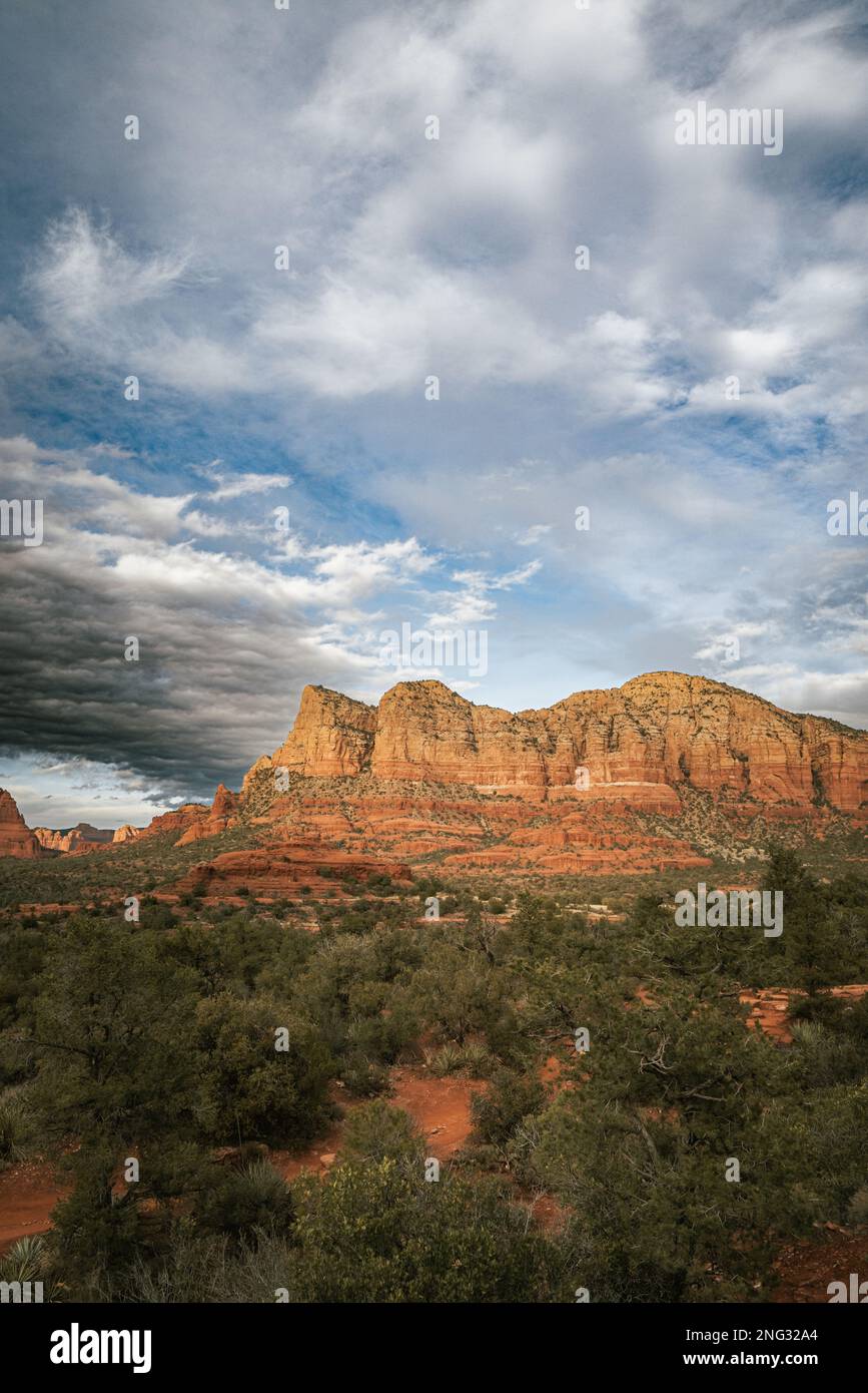 Sunset view of red rock buttes and formations within coconino national ...