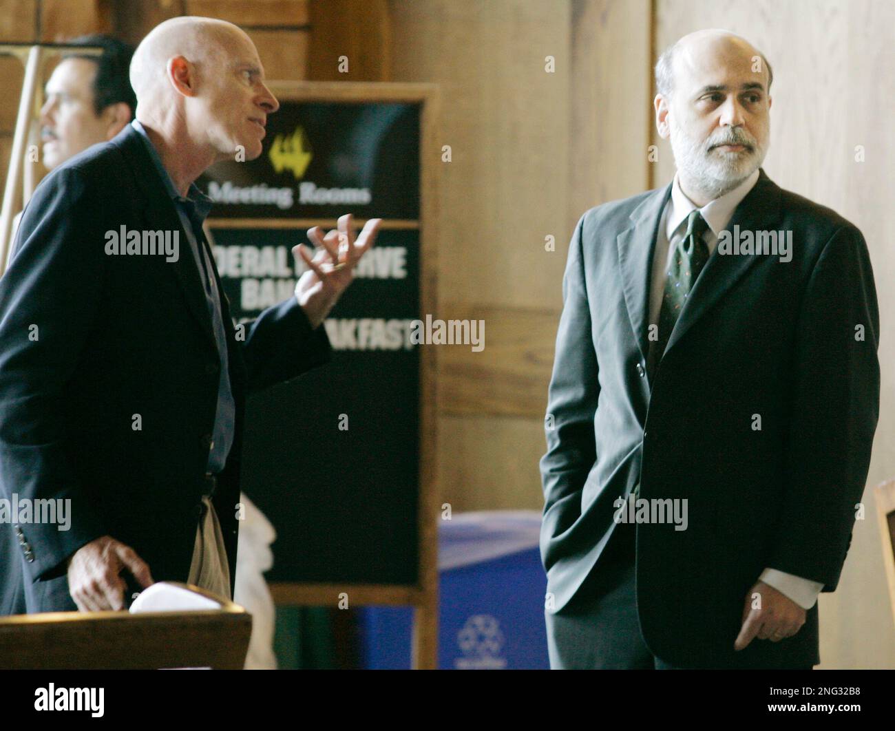 Federal Reserve Bank Chairman Ben Bernanke Right Talks With Edward