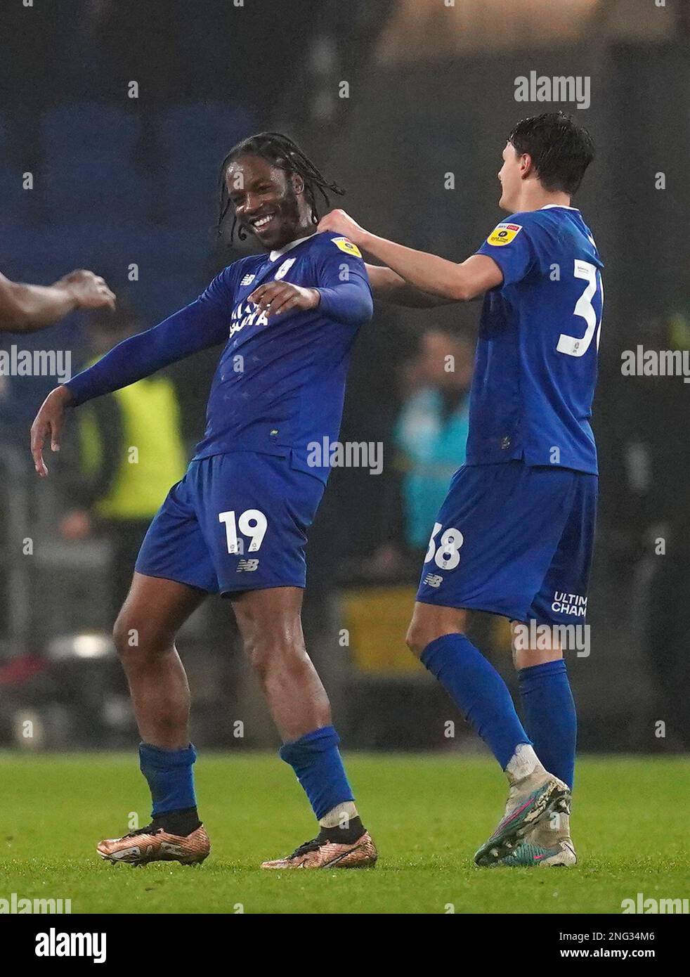 Cardiff City's Romaine Sawyers and Perry Ng celebrates at full time ...