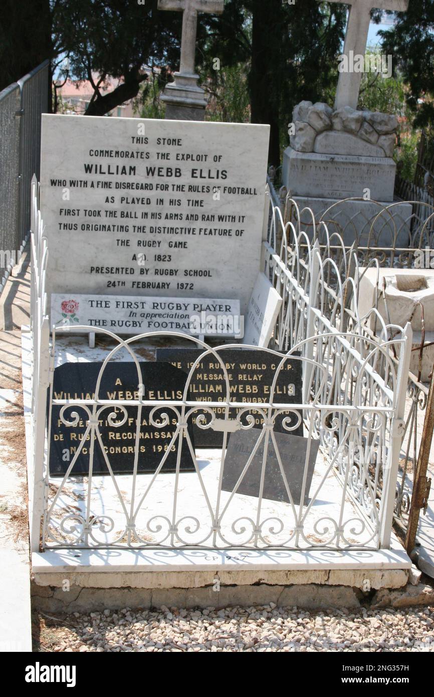 William Webb Ellis' grave is seen at the Cimetiere du Vieux Chateau ...