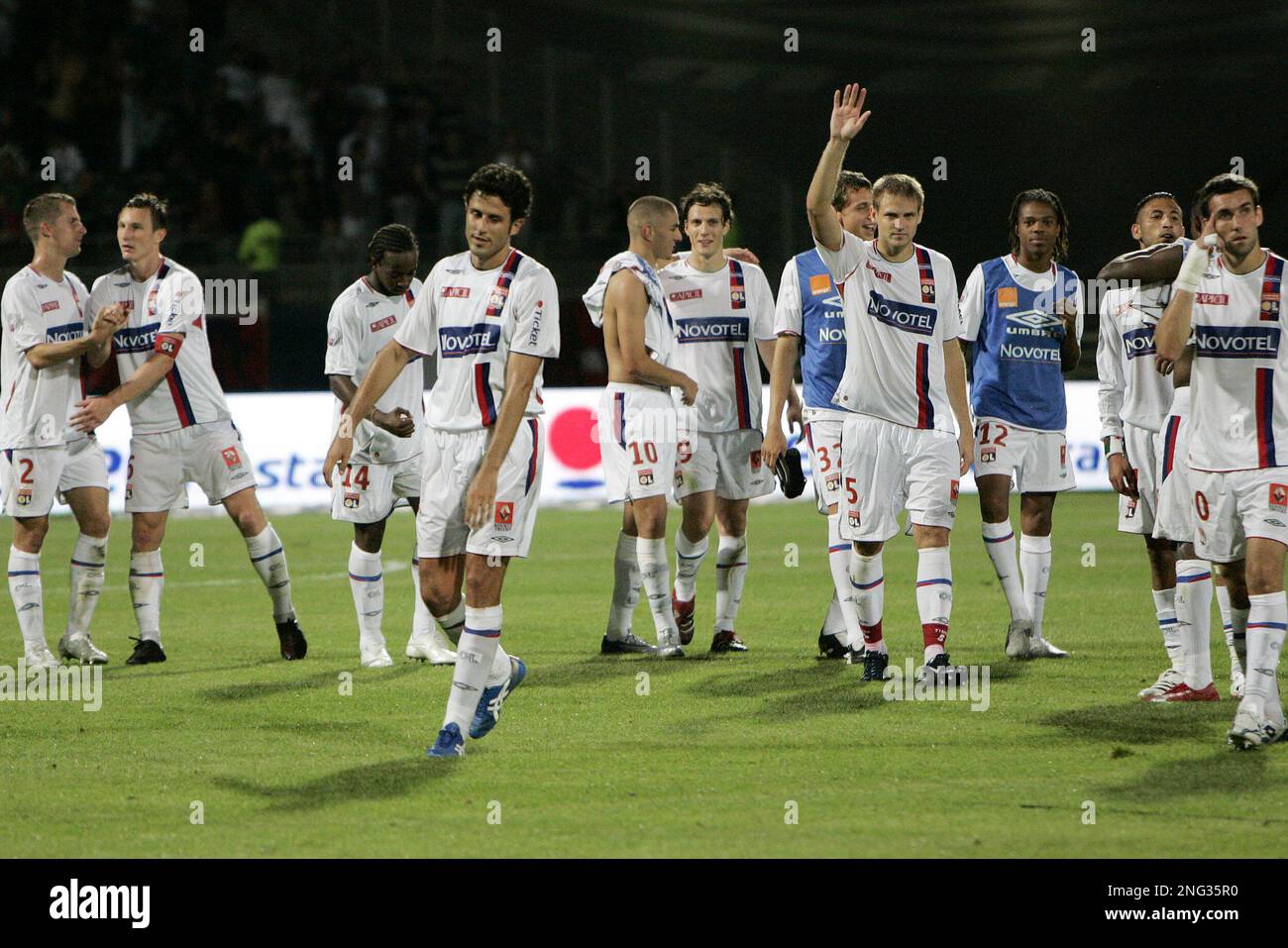Lyon's players celebrate after they won French first league soccer ...