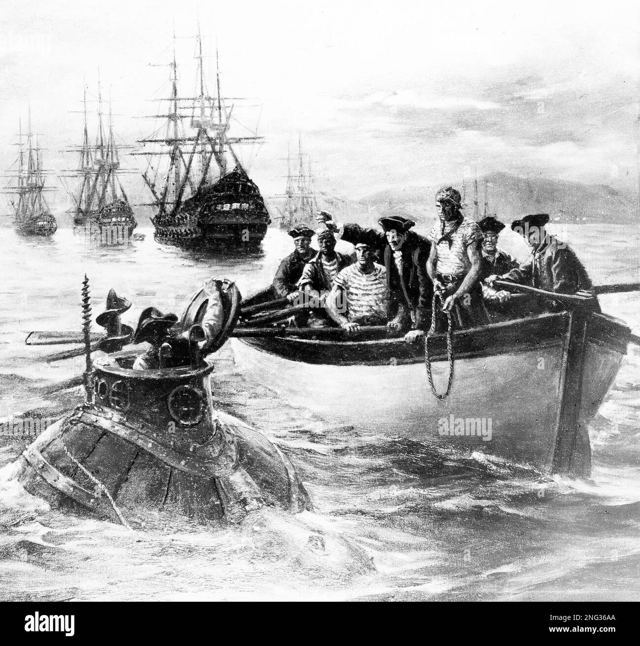 Artwork shows the world's first submarine surfaces in New York harbor ...
