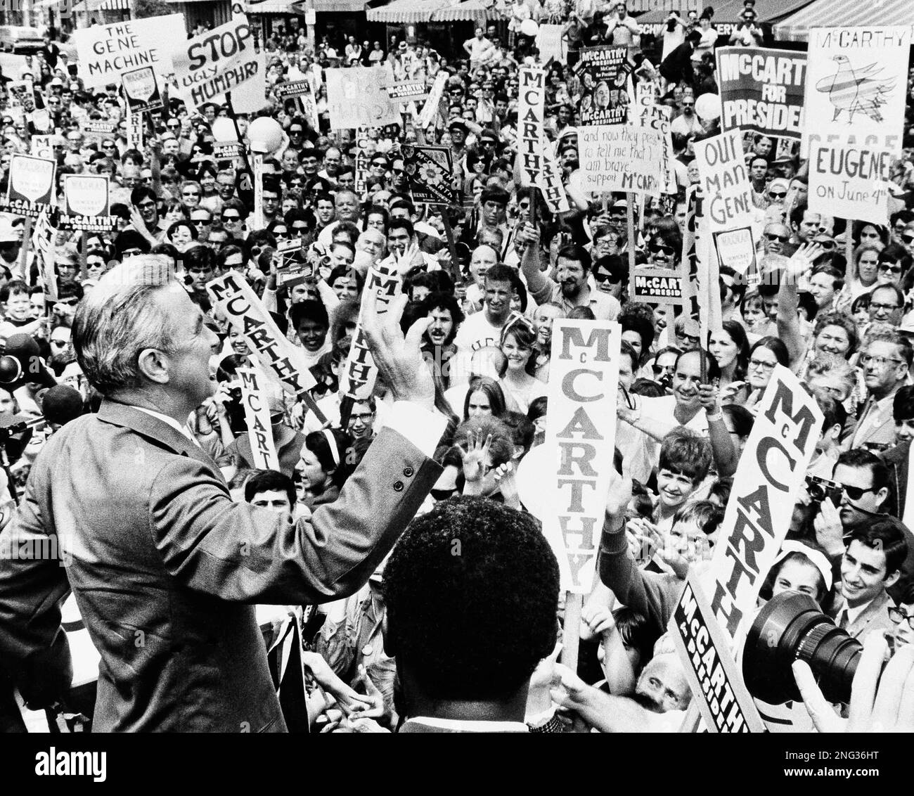 Sen. Eugene McCarthy speaks at an outdoor rally in the Fairfax Avenue ...