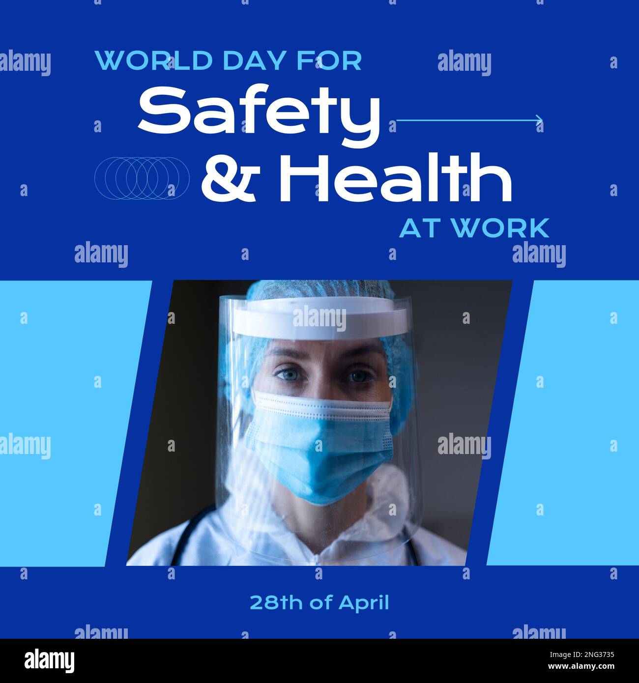 Composition of world day for safety and health at work text with female ...