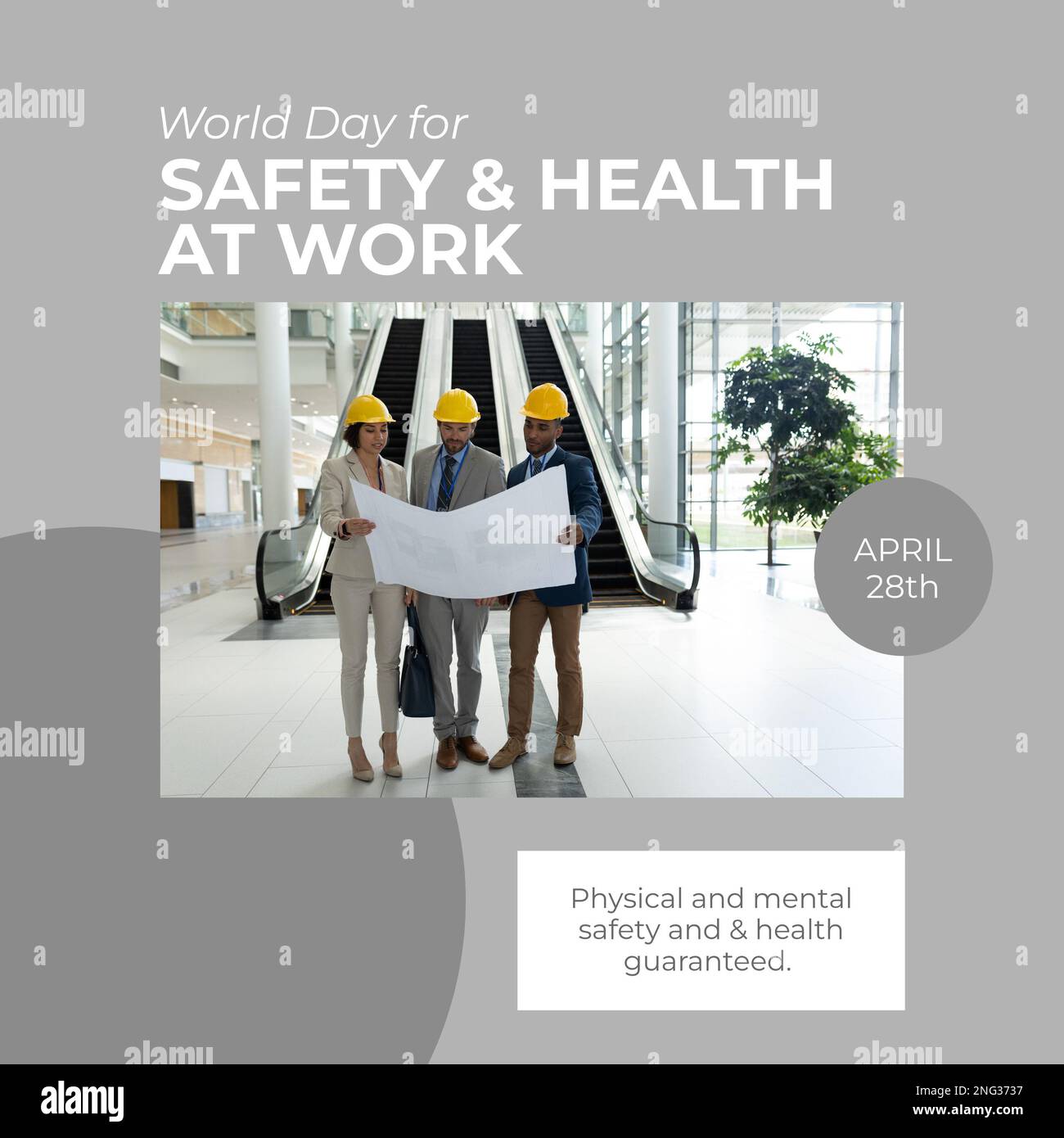Composition of world day for safety and health at work text with worker ...