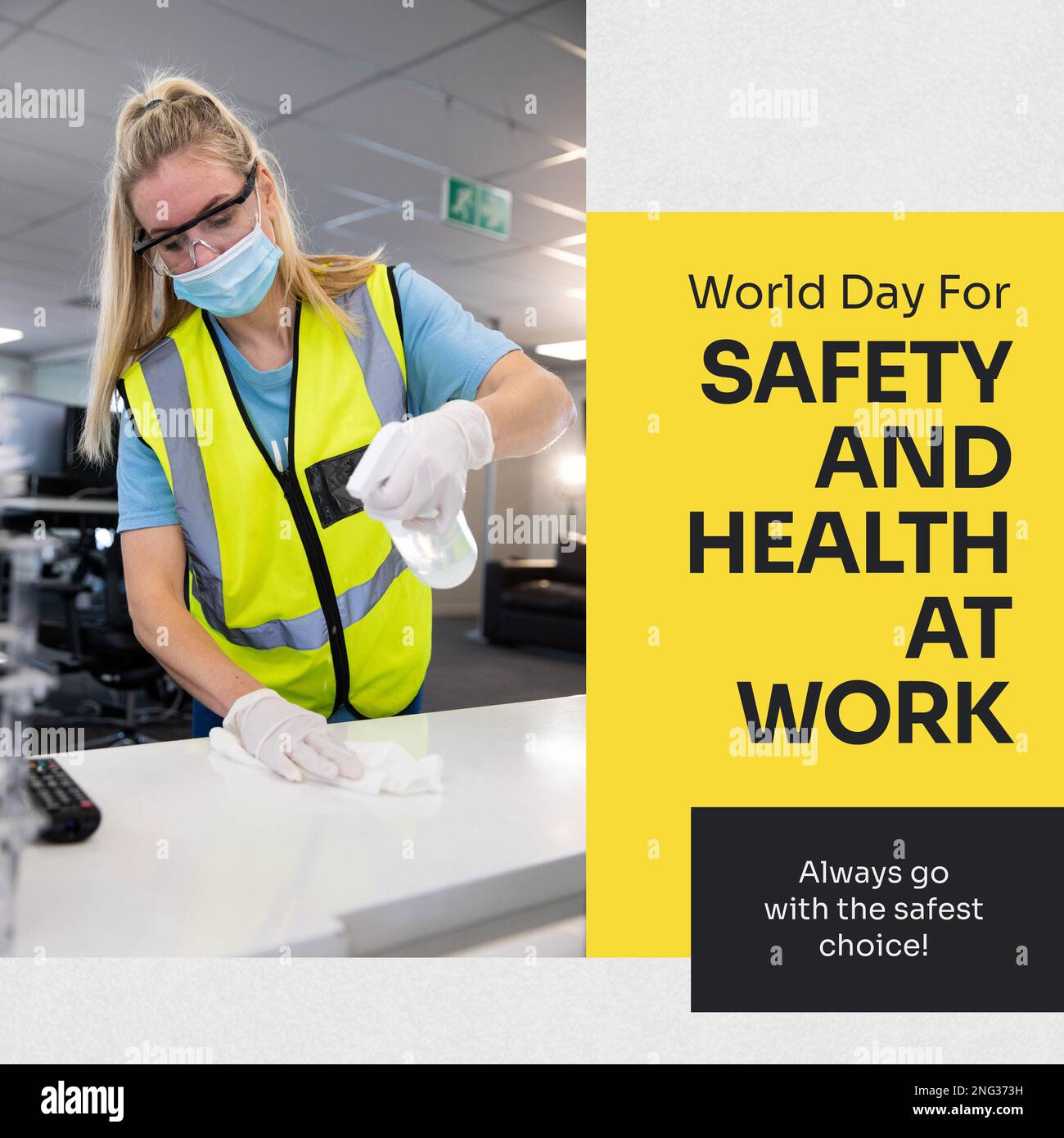 Composition of world day for safety and health at work text with woman ...
