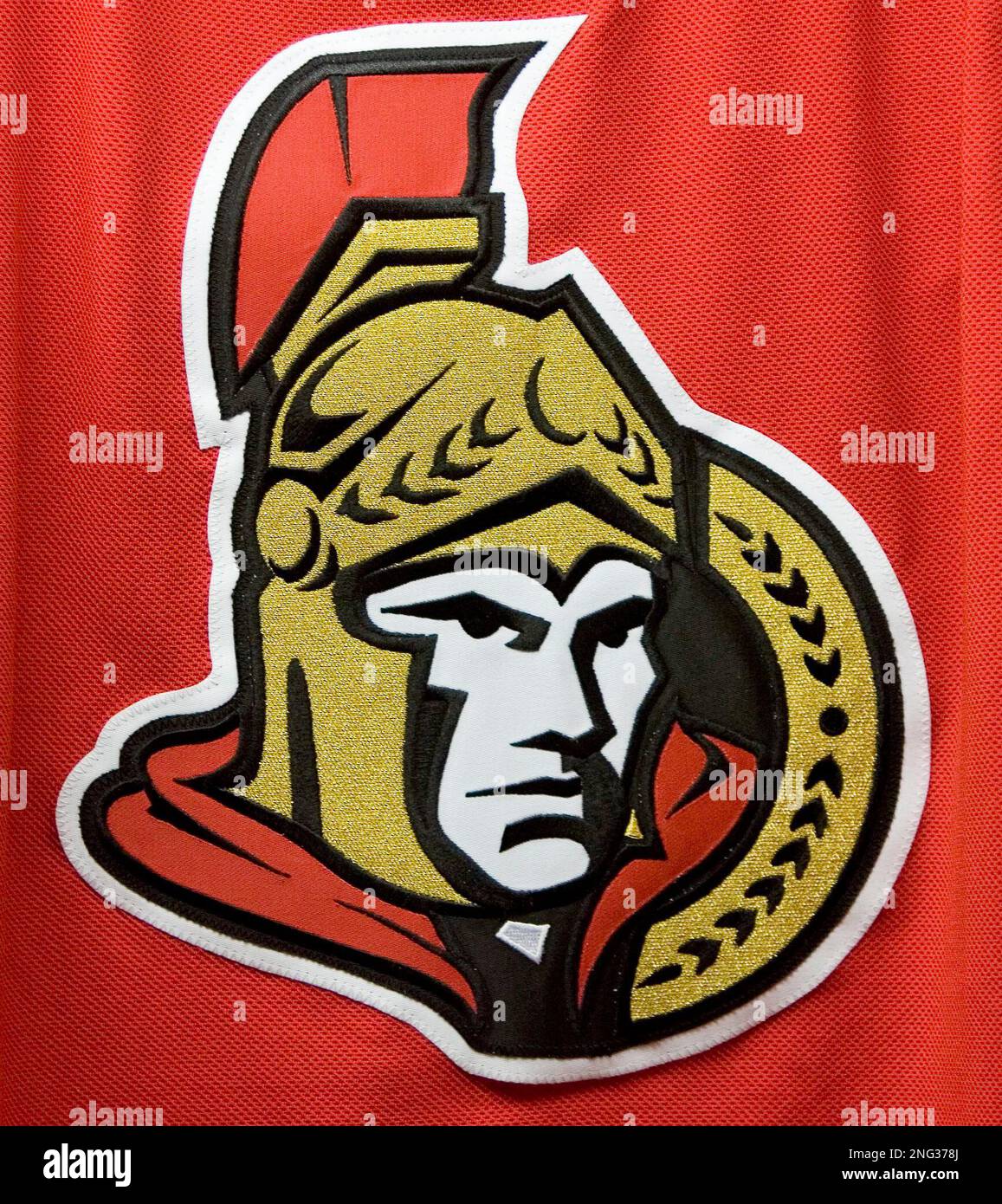 The Ottawa Senators new logo is seen on a hockey jersey during it's ...