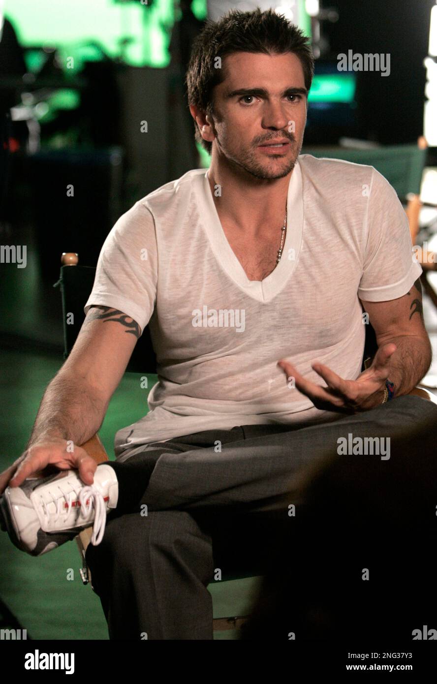 Colombian musician Juanes is interviewed while on the set of a music ...