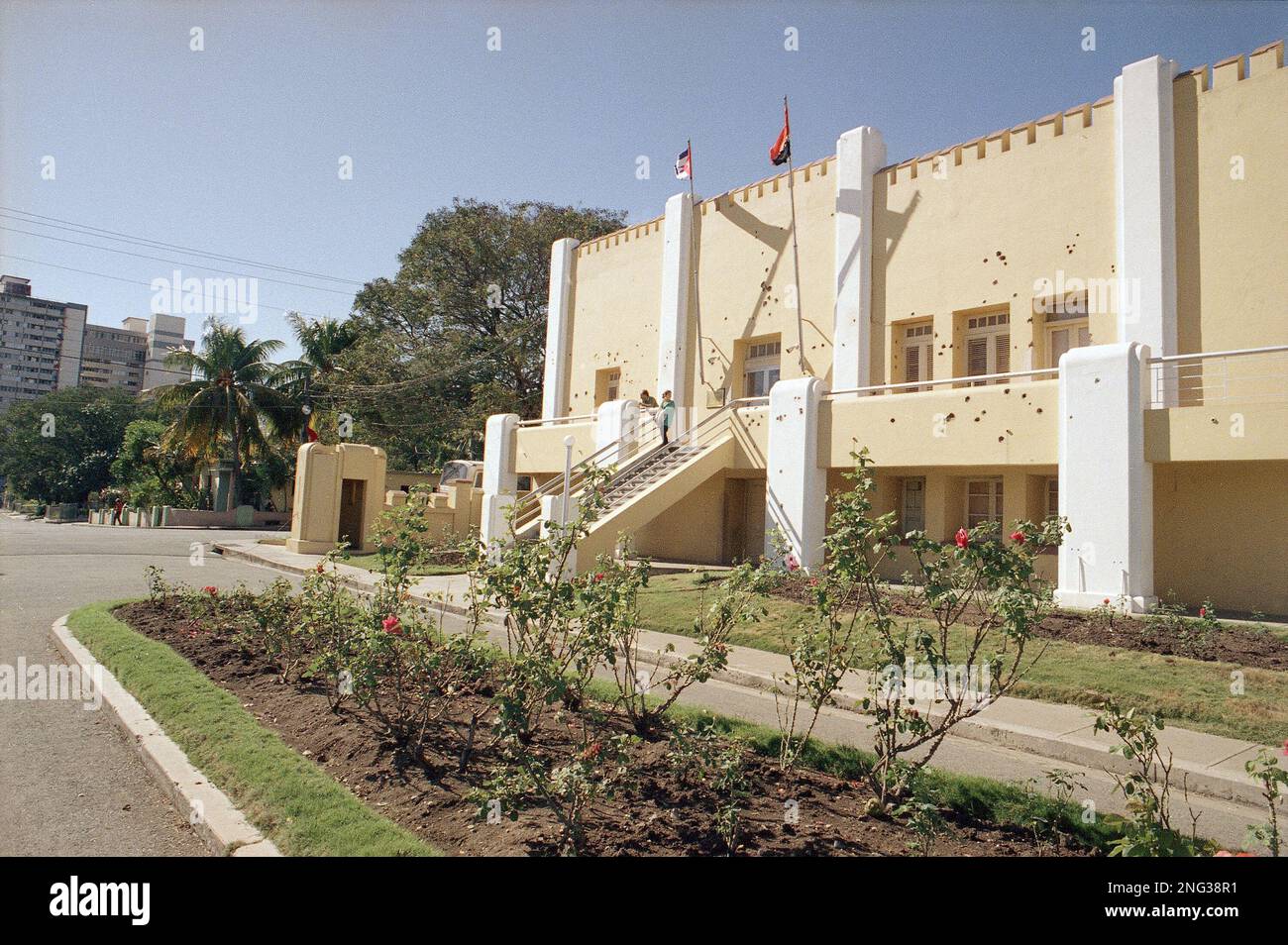 Moncada barracks in Santiago, Cuba with bullet holes still in front ...