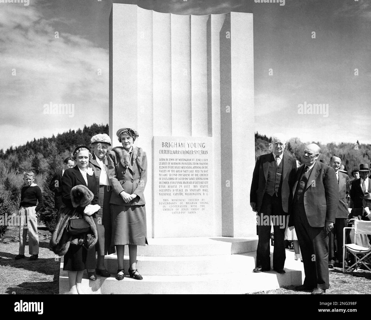 Grandchildren of the late Brigham Young gather in front the memorial ...