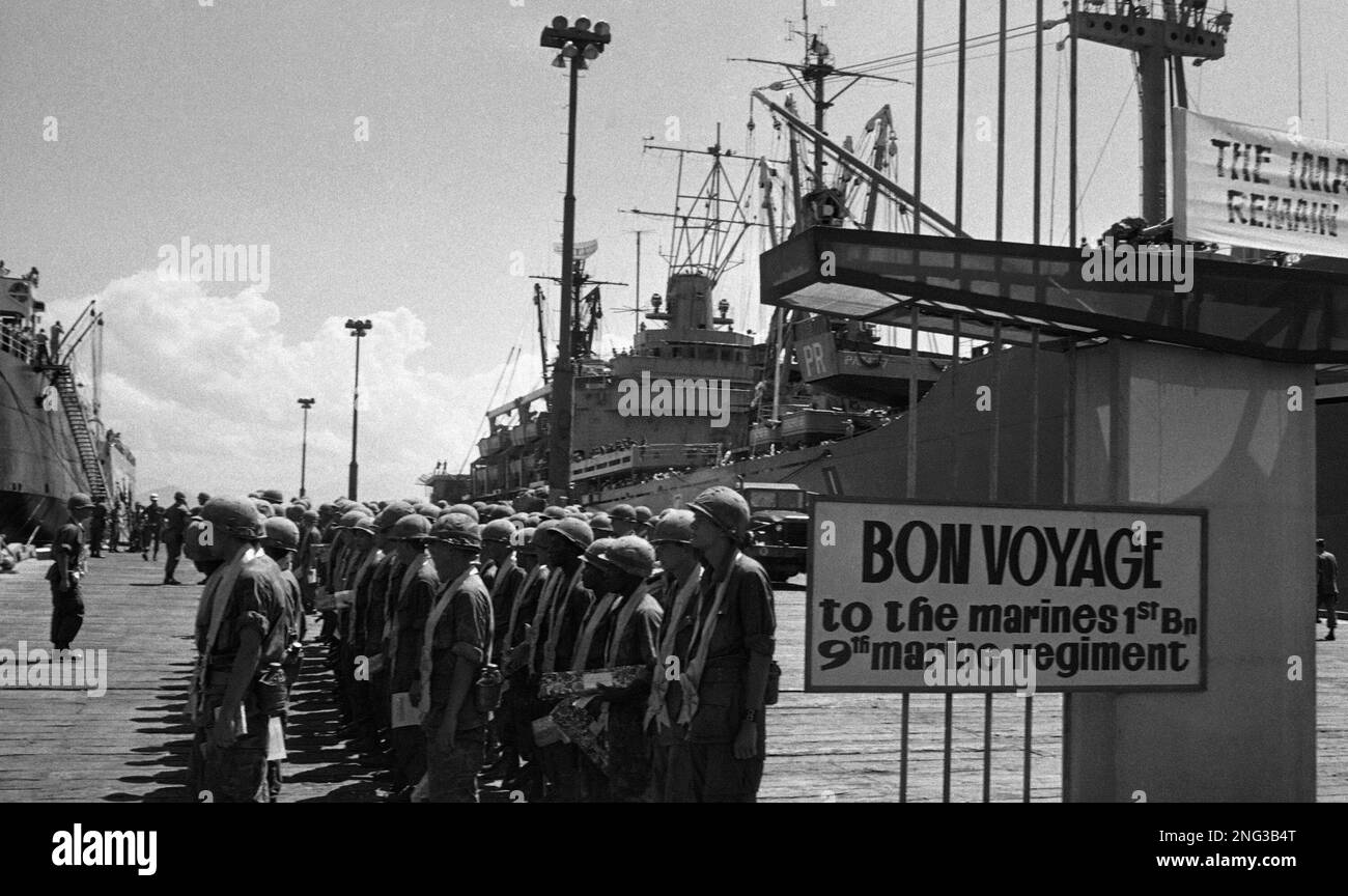 Banners of appreciation from the Vietnamese decorate the dock at Danang ...