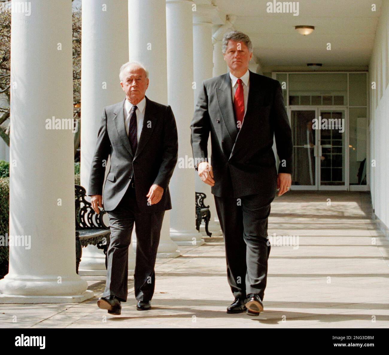 President Bill Clinton and Israeli Prime Minster Yitzhak Rabin walk ...