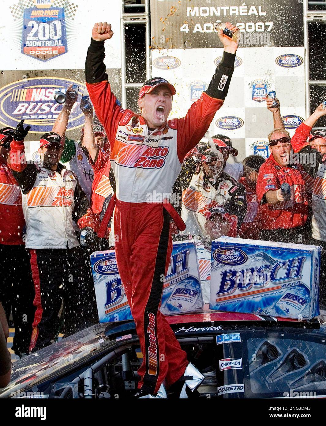 Nascar Busch driver Kevin Harvick celebrates after winning the NAPA ...