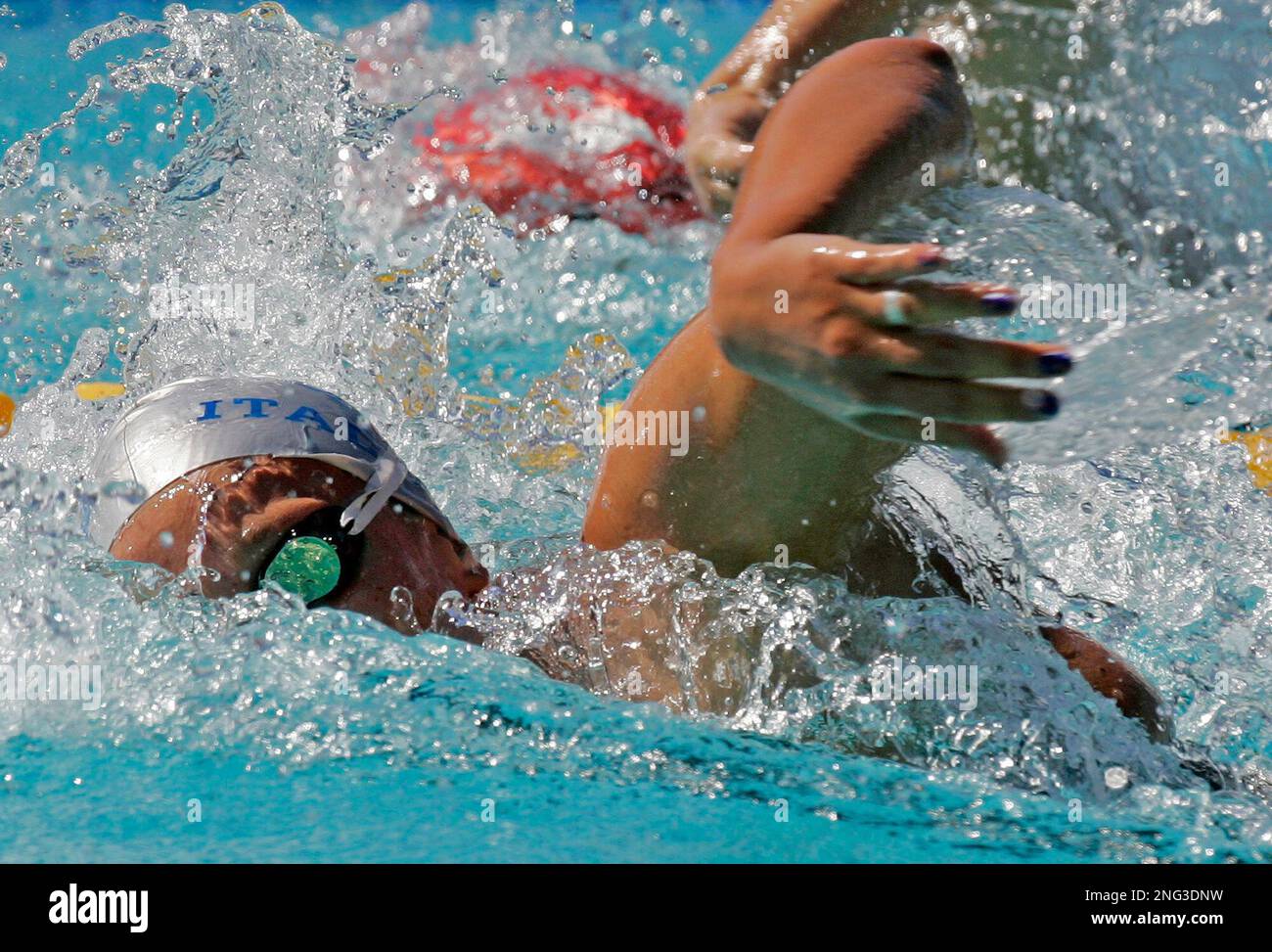 Italian Federica Pellegrini swims during the women's 200m Freestyle ...