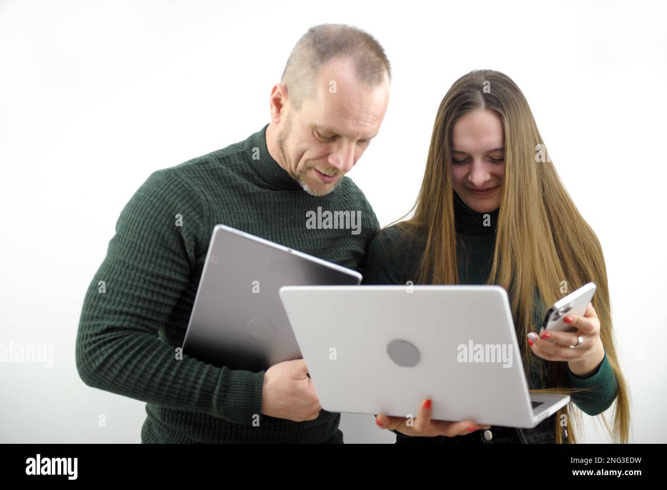 Two Software Developers Analyzing Source Code Looking At Green Screen Chroma Key Mockup With
