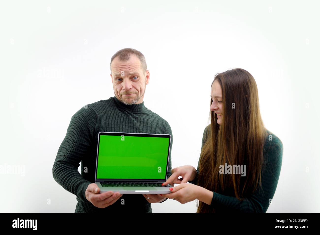Two Software Developers Analyzing Source Code Looking At Green Screen Chroma Key Mockup With